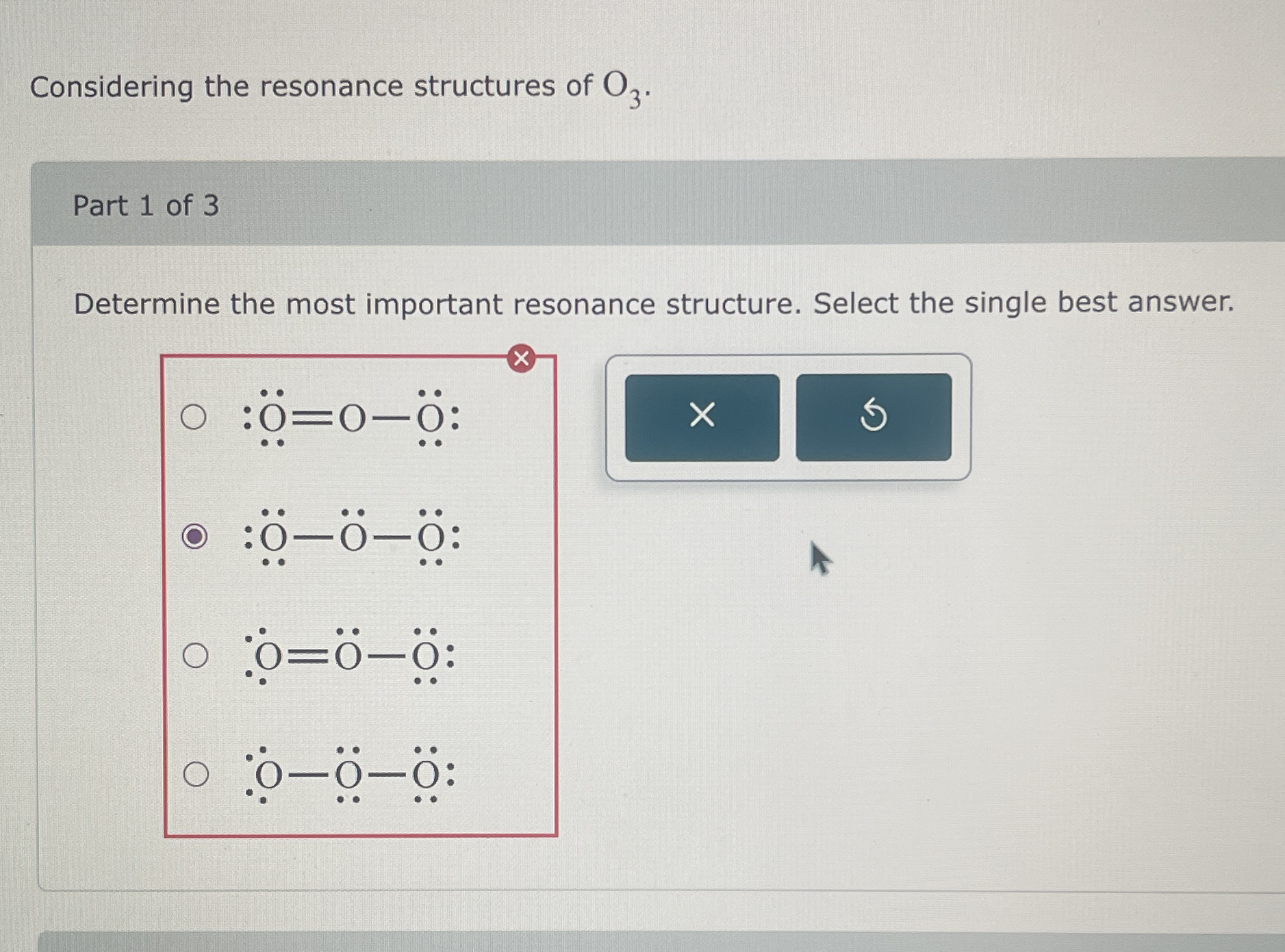 Solved Considering the resonance structures of O3.Part 1 ﻿of | Chegg.com