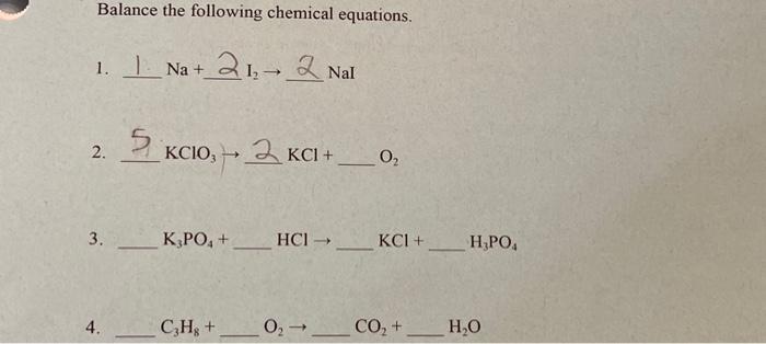 Solved Balance the following chemical equations. 2. | Chegg.com