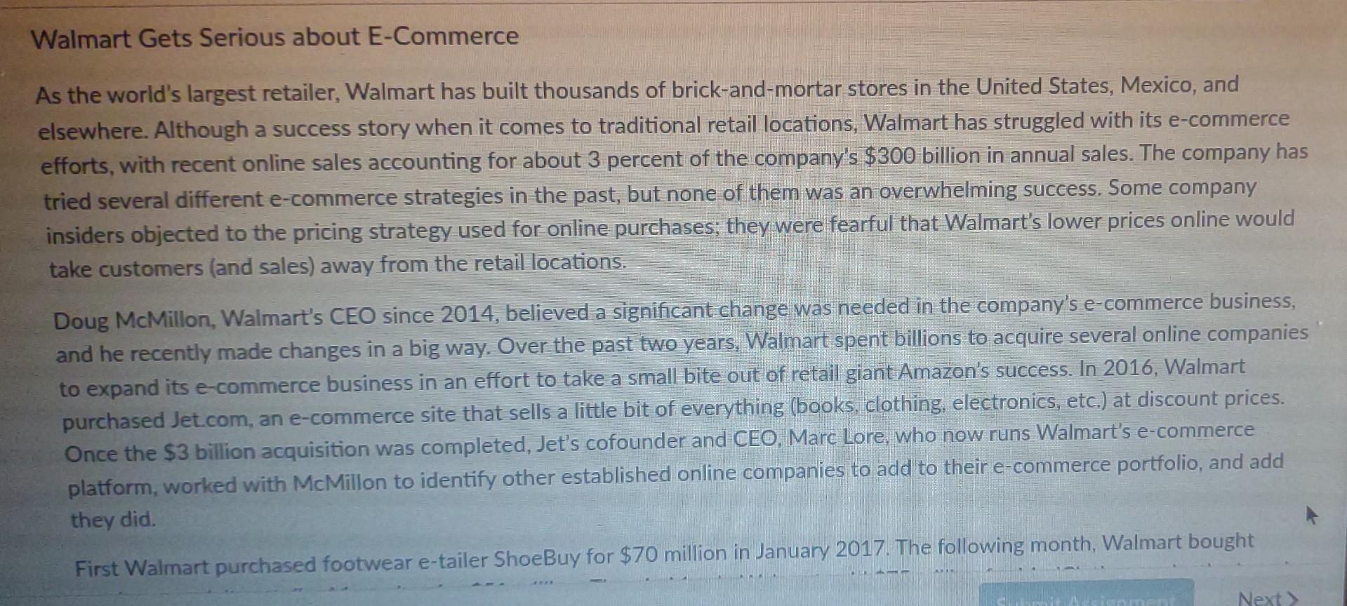 Solved Walmart Gets Serious about E-Commerce As the world's | Chegg.com