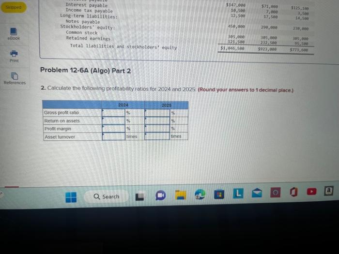 Solved Problem 12-6A (Algo) Use ratios to analyze risk and | Chegg.com