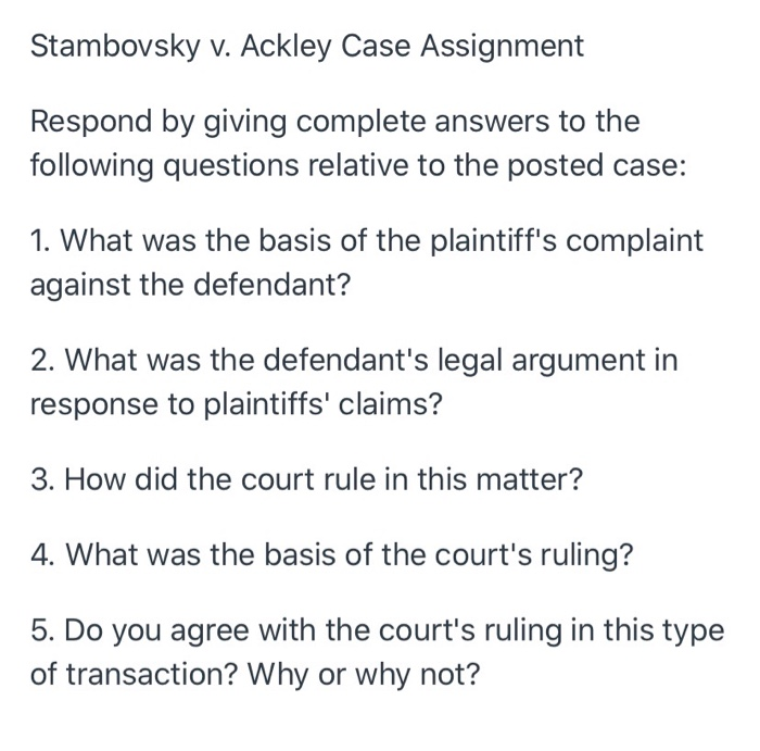 Stambovsky v. Ackley Case Assignment Respond by | Chegg.com