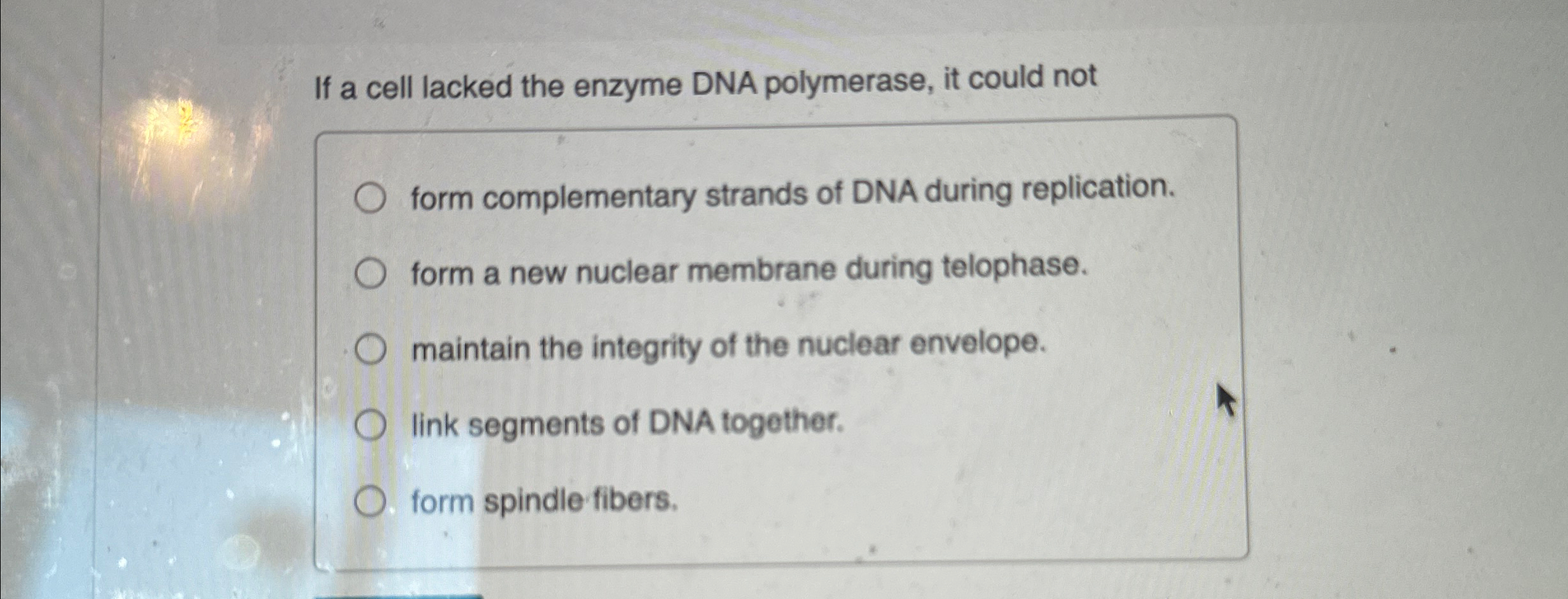 Solved If a cell lacked the enzyme DNA polymerase, it could | Chegg.com