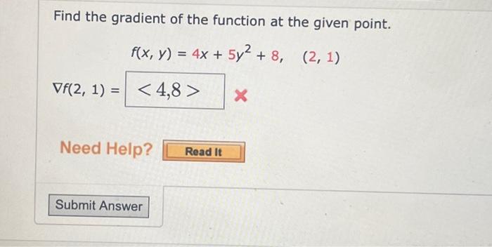 Solved Find the gradient of the function at the given point. | Chegg.com