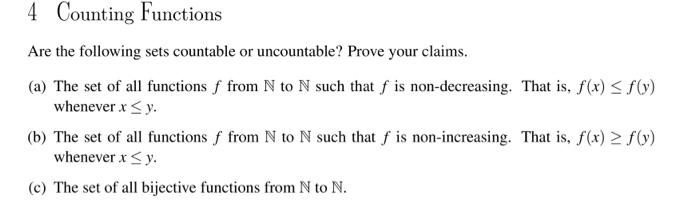 Solved 4 Counting Functions Are the following sets countable | Chegg.com