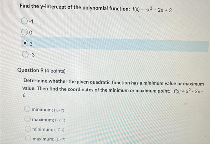 Solved Find the y-intercept of the polynomial function: f(x) | Chegg.com