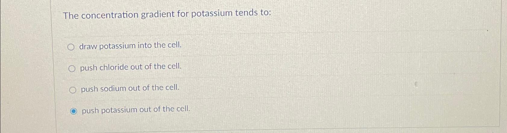 Solved The concentration gradient for potassium tends | Chegg.com