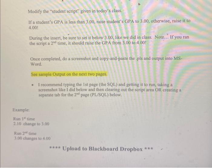 Solved Modify the "student script" given in today's class. | Chegg.com