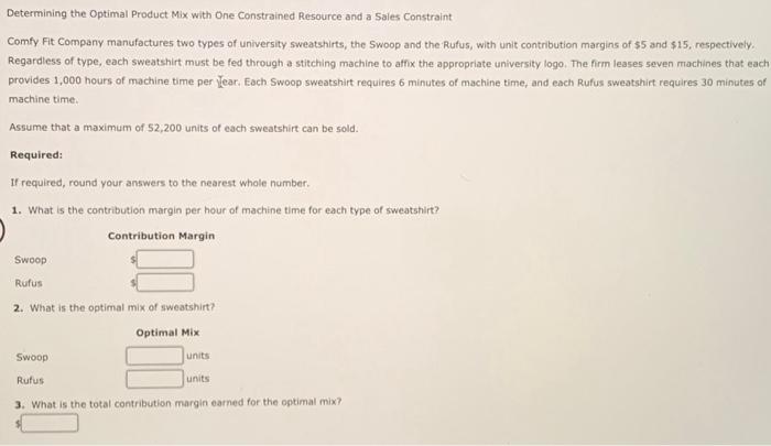 Solved Determining The Optimal Product Mix With One