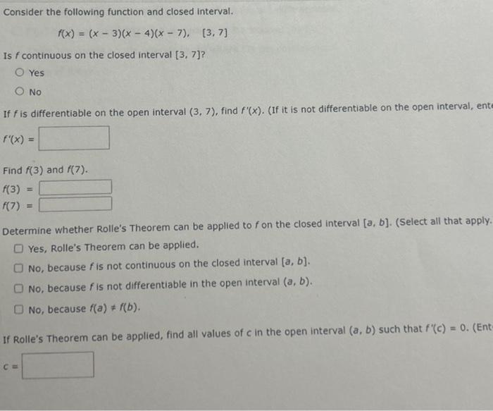 Consider the following function and closed interval. | Chegg.com