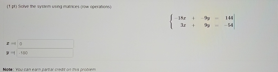 Solved (1 ﻿pt) ﻿Solve the system using matrices (row | Chegg.com