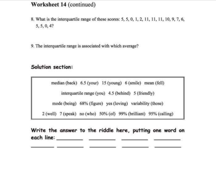 Solved Worksheet 14 Variability: The Range and Interquartile | Chegg.com