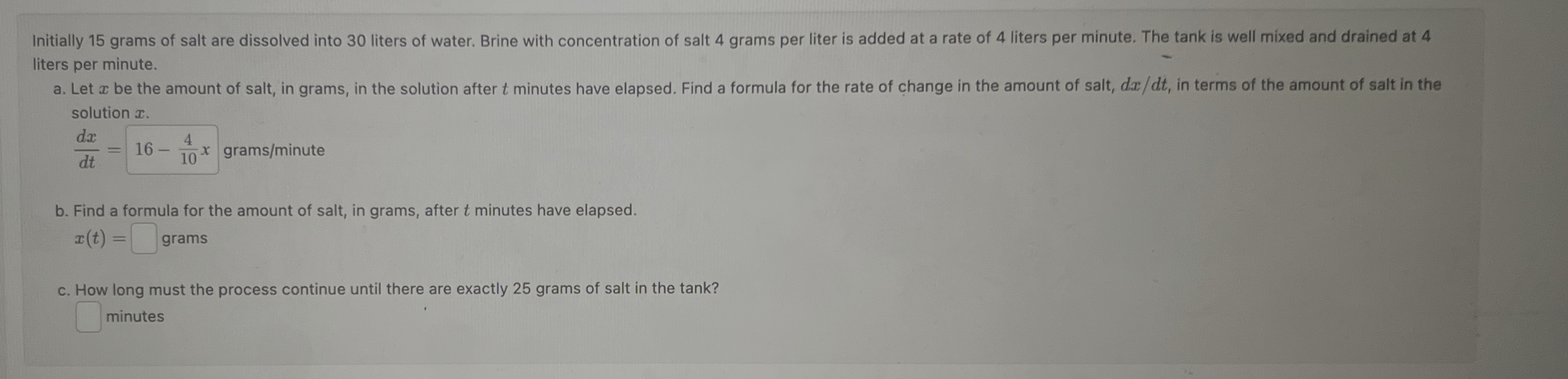 Solved Initially 15 ﻿grams of salt are dissolved into 30 | Chegg.com