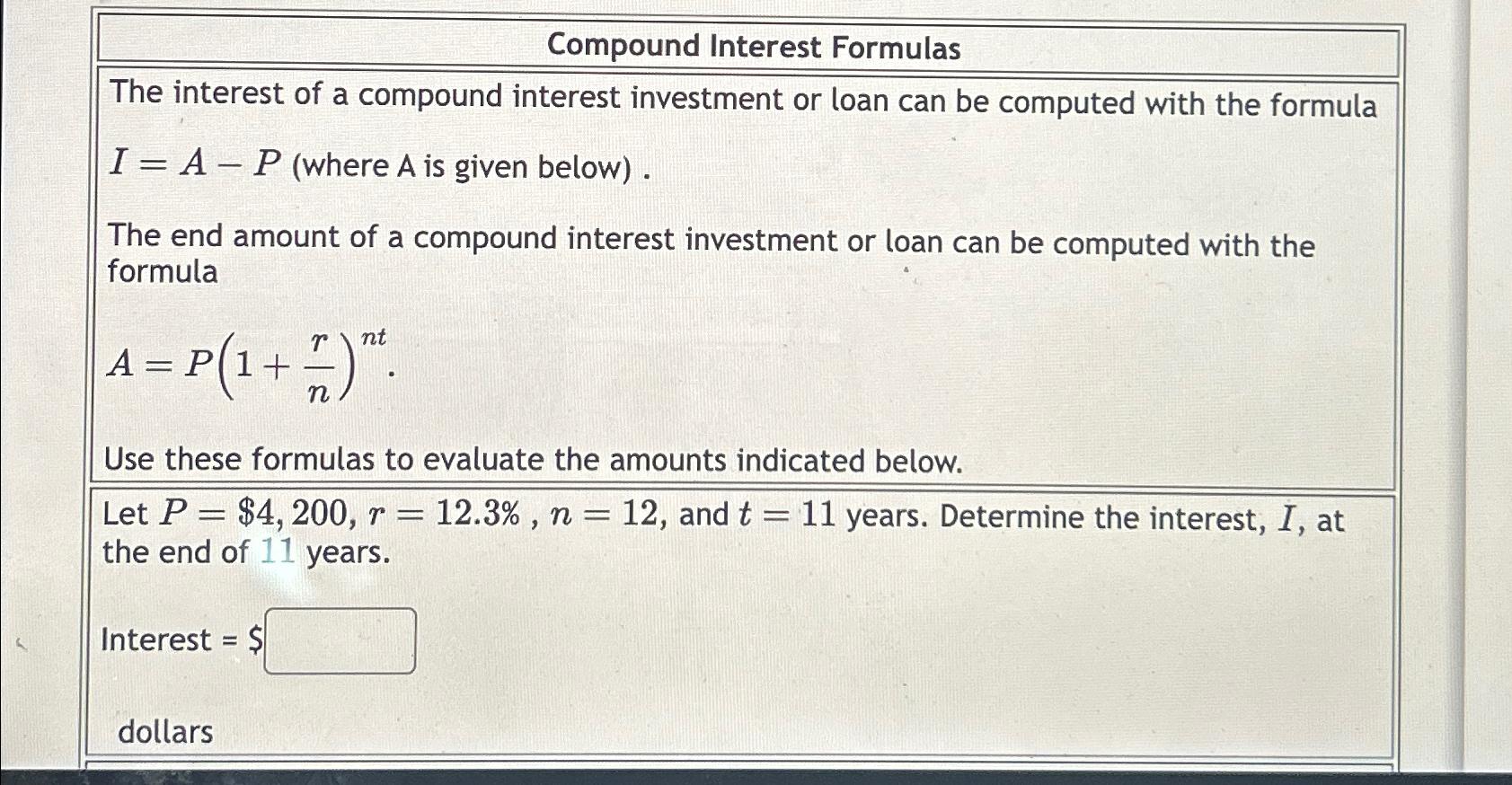 Solved Compound Interest FormulasThe interest of a compound | Chegg.com