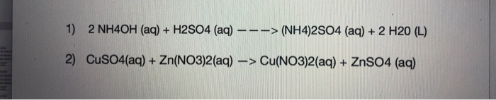 Solved 1) 2 NH4OH (aq) + H2SO4 (aq)--->(NH4)2SO4 (aq) + 2 | Chegg.com
