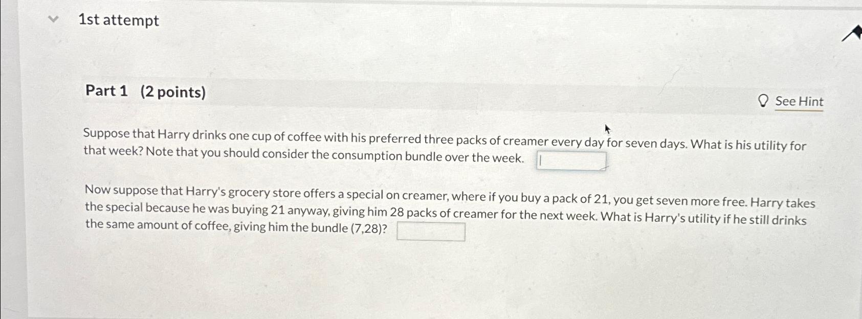 Solved 1st attemptPart 1 (2 ﻿points)See HintSuppose that | Chegg.com