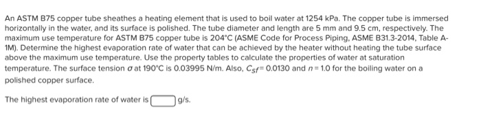 Solved An ASTM B75 copper tube sheathes a heating element | Chegg.com