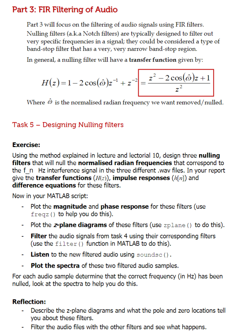 Solved Part 3: FIR Filtering of AudioPart 3 ﻿will focus on | Chegg.com