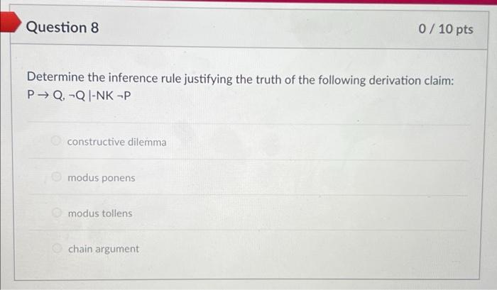 Solved Question 8 0 / 10 pts Determine the inference rule | Chegg.com