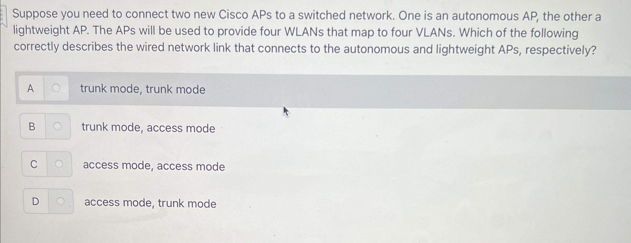 Solved Suppose you need to connect two new Cisco APs to a | Chegg.com