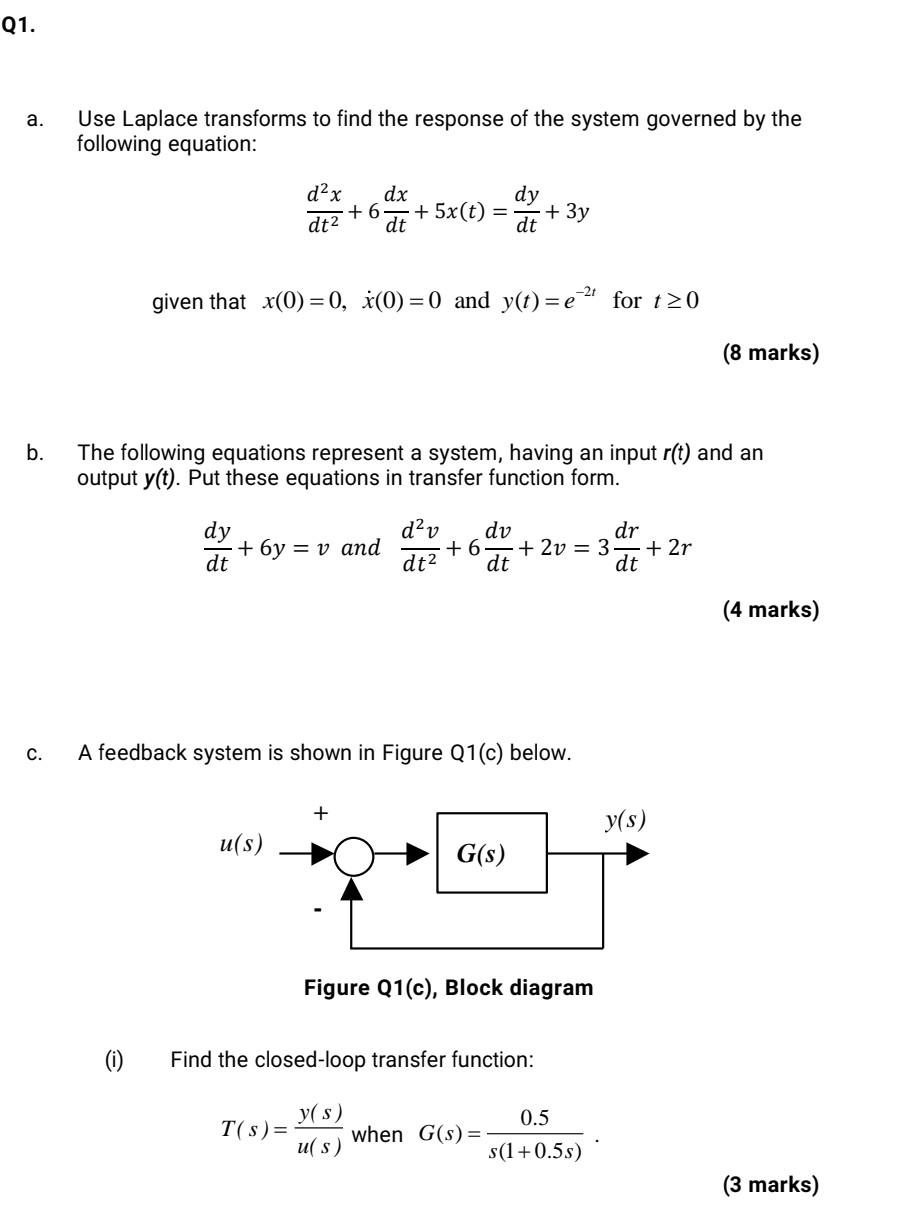 Solved Q1. a. Use Laplace transforms to find the response of | Chegg.com