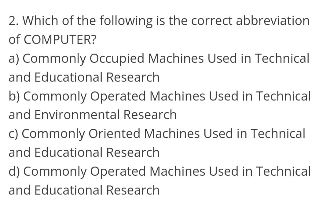 Solved Which of the following is the correct abbreviation of | Chegg.com