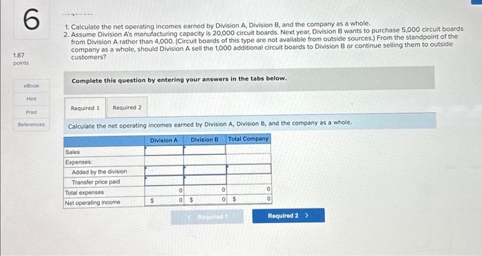 Solved Calculate the net operating incomes earned by | Chegg.com