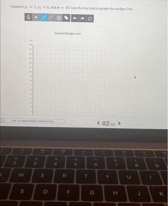 Solved O F1 2 Suppose p1= 2, p2 = 0, and m= 10. Use the line | Chegg.com