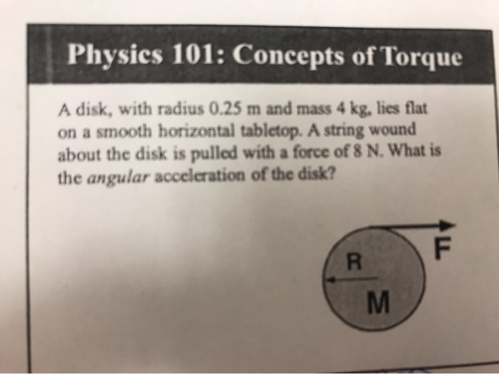 Solved Physics 101: Concepts of Torque A disk, with radius | Chegg.com