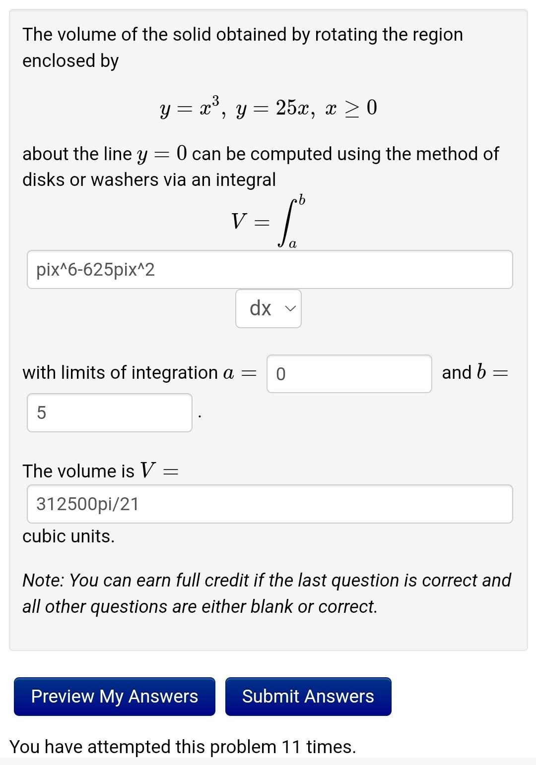 Solved The volume of the solid obtained by rotating the | Chegg.com