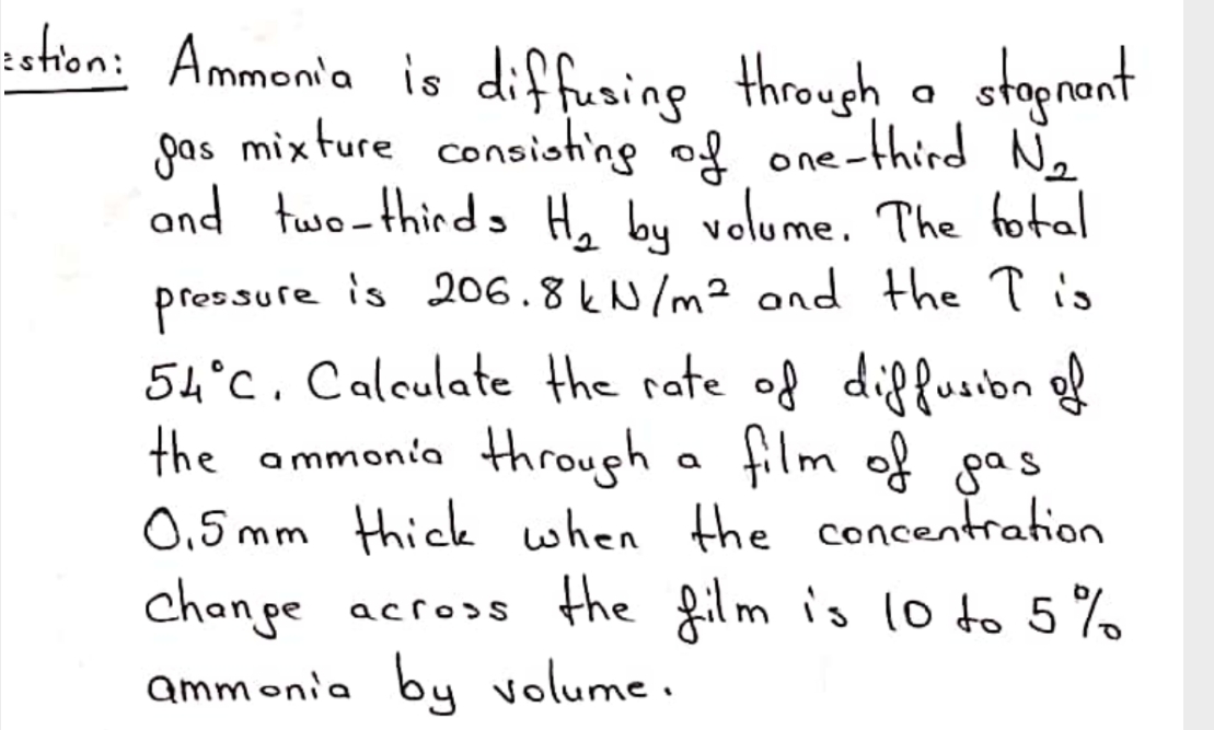 Solved Ammonia is diffusing through a stagnantpas mixture | Chegg.com