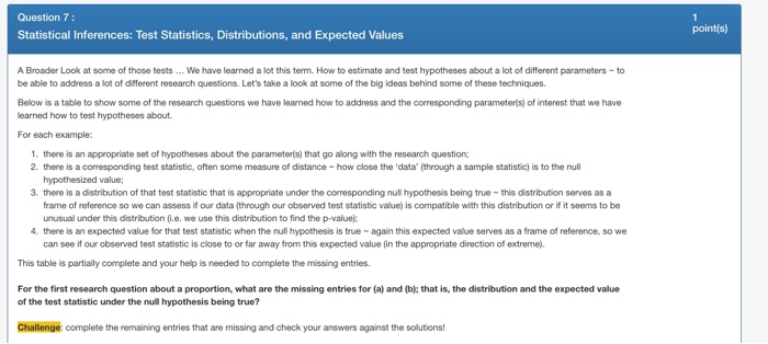 Solved Question 7: Statistical Inferences: Test Statistics, | Chegg.com