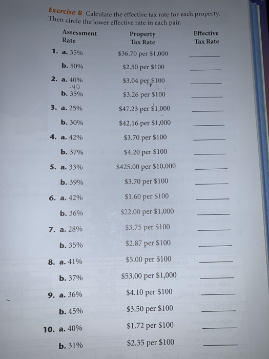 Solved exercise B Calculate the effective tax rate for each | Chegg.com
