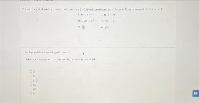 Solved For each description (a)- (c), select the expressions | Chegg.com