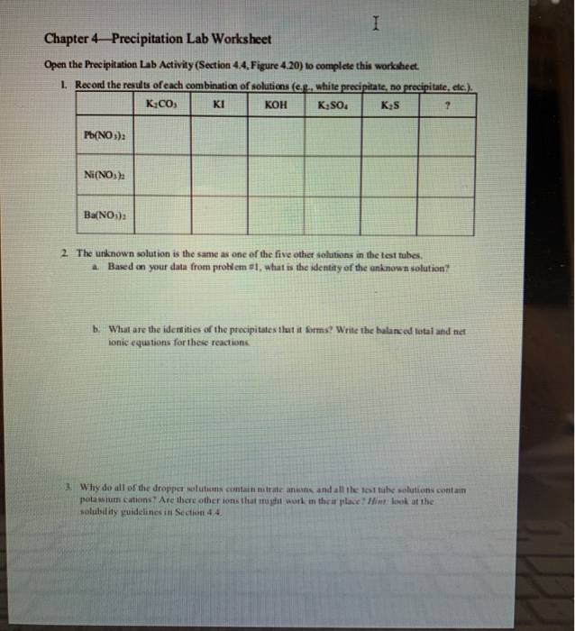 Solved Chapter 4 Precipitation Lab Worksheet Open the | Chegg.com