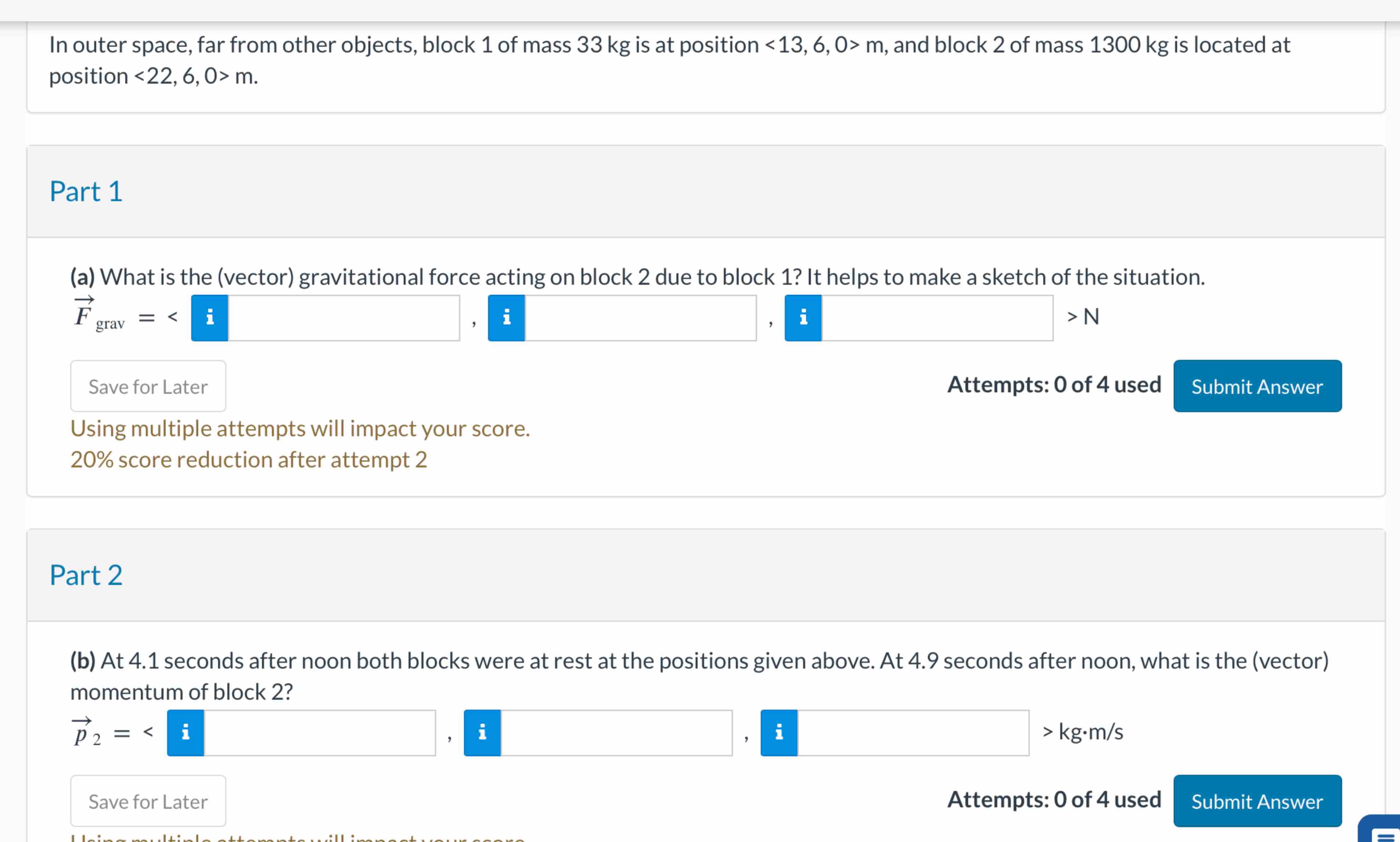 Solved In outer space, far from other objects, block 1 ﻿of | Chegg.com