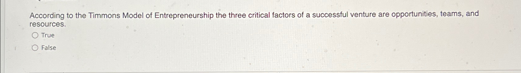 Solved According to the Timmons Model of Entrepreneurship | Chegg.com