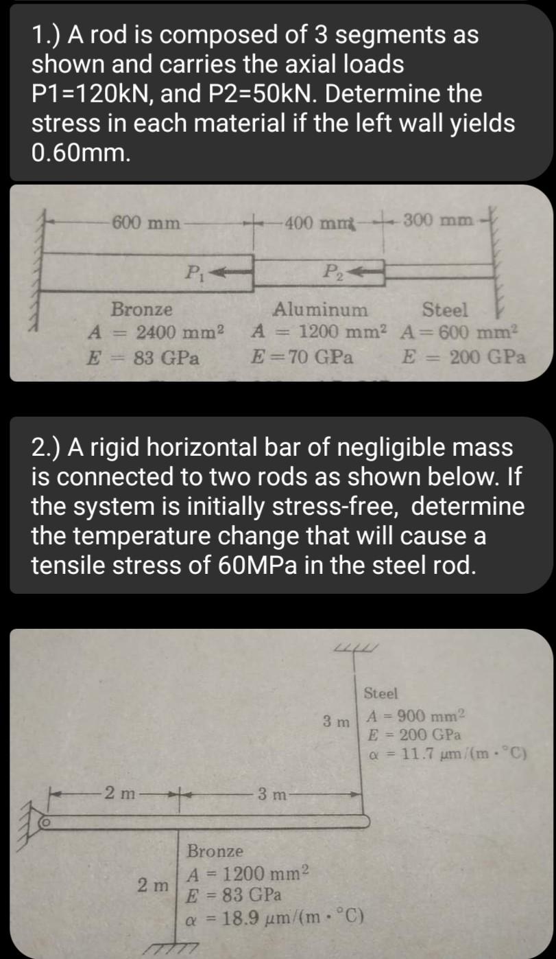Solved 1.) A rod is composed of 3 segments as shown and | Chegg.com