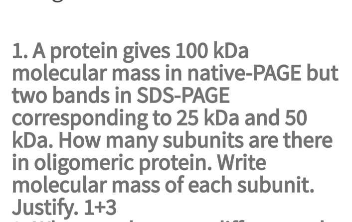 Solved 1. A protein gives 100 kDa molecular mass in | Chegg.com