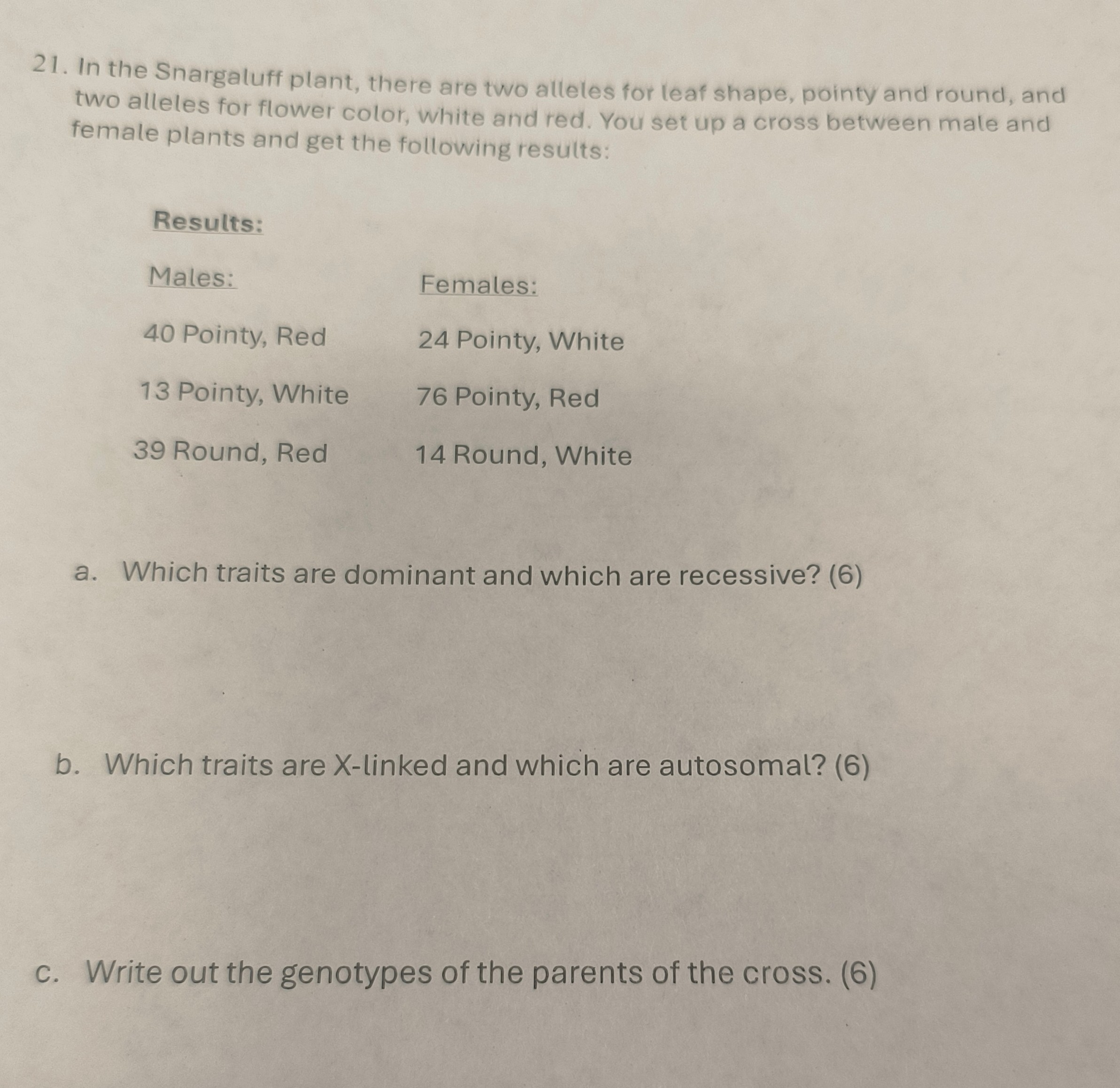 Solved 21. ﻿In the Snargaluff plant, there are two alleles | Chegg.com