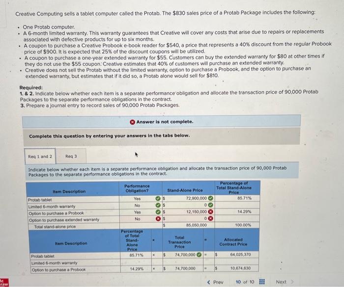 Solved - Creative does not sell the Protab without the | Chegg.com