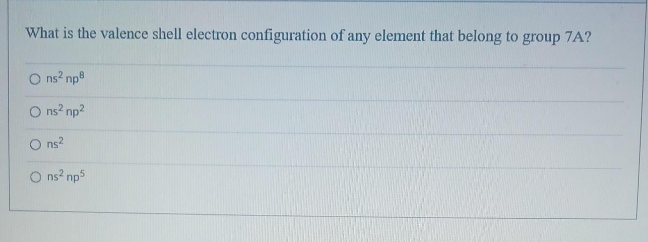 Solved What is the valence shell electron configuration of | Chegg.com