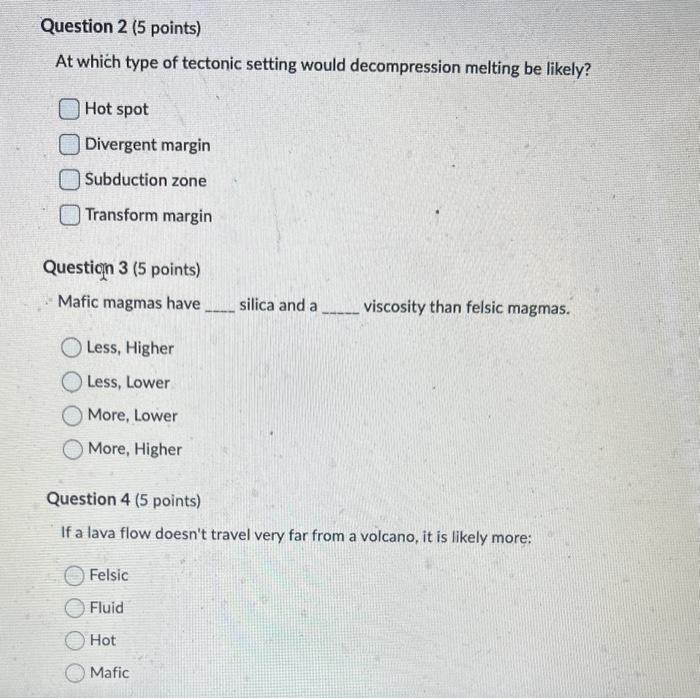 Solved At which type of tectonic setting would decompression | Chegg.com