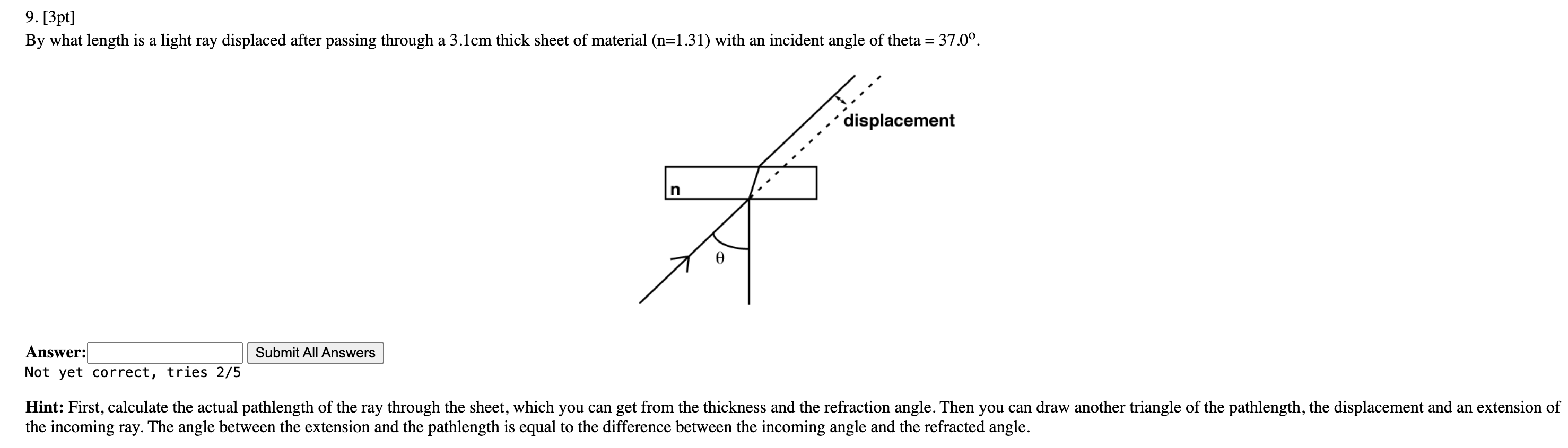 Solved [3pt]By what length is a light ray displaced after | Chegg.com
