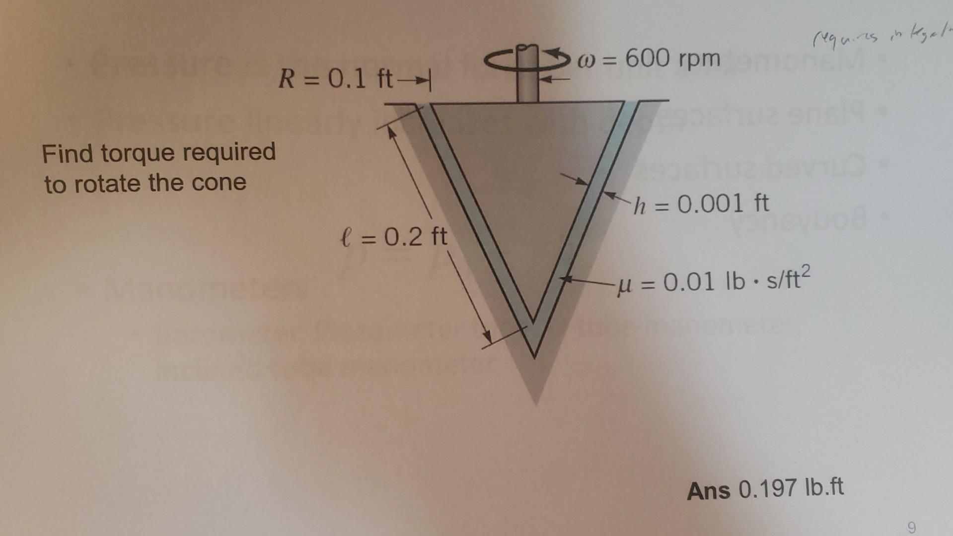 Solved Find torque required to rotate the cone Ans | Chegg.com