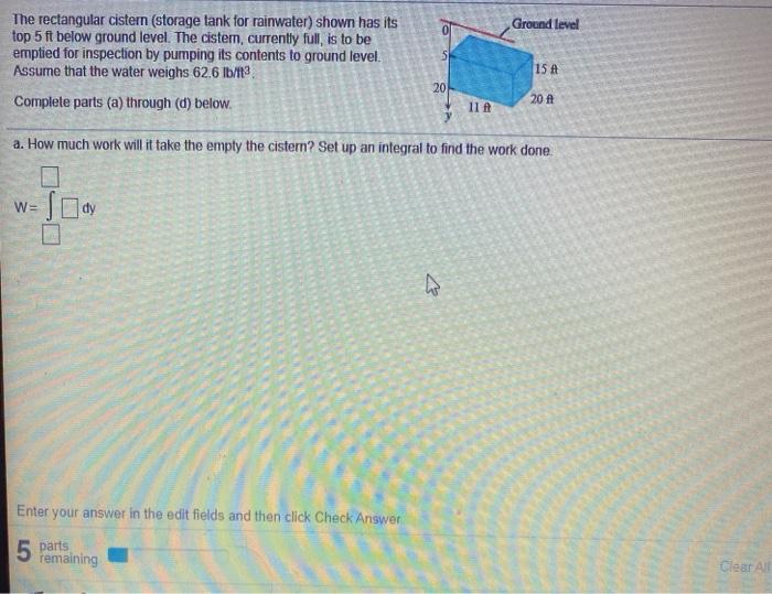 Solved Ground level 0 5 The rectangular cistern (storage | Chegg.com