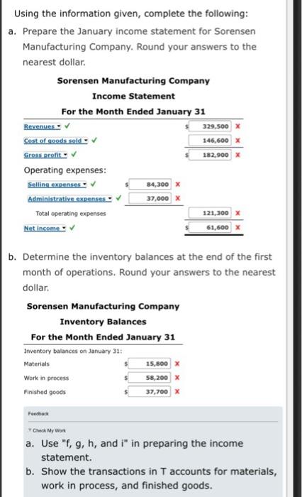 Solved Using the information given, complete the following: | Chegg.com