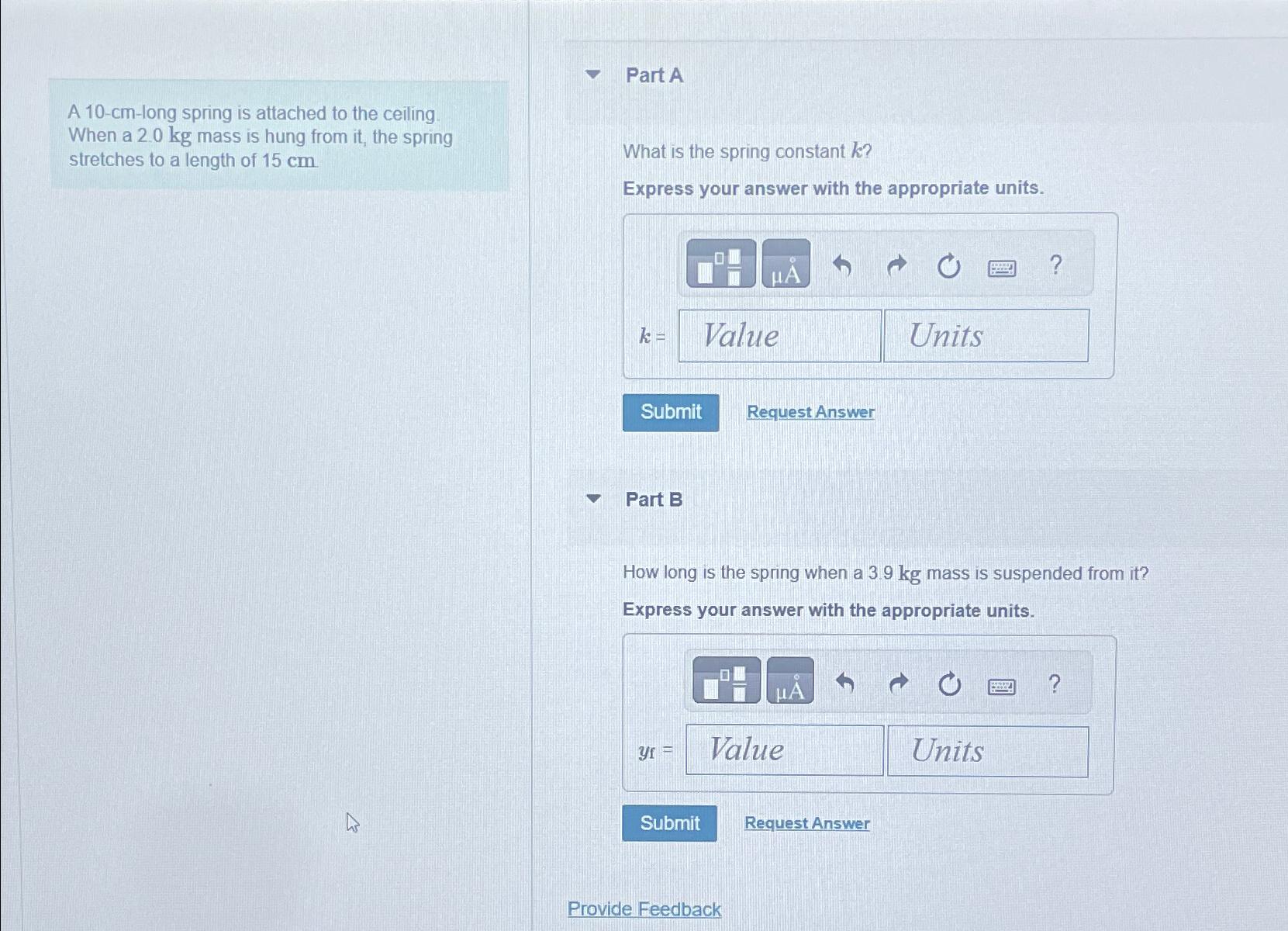 Solved Part A\\nA 10-cm-long spring is attached to the | Chegg.com