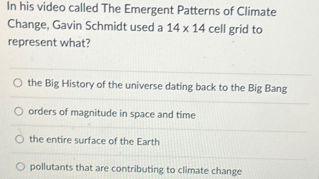 Solved In His Video Called The Emergent Patterns Of Climate Chegg