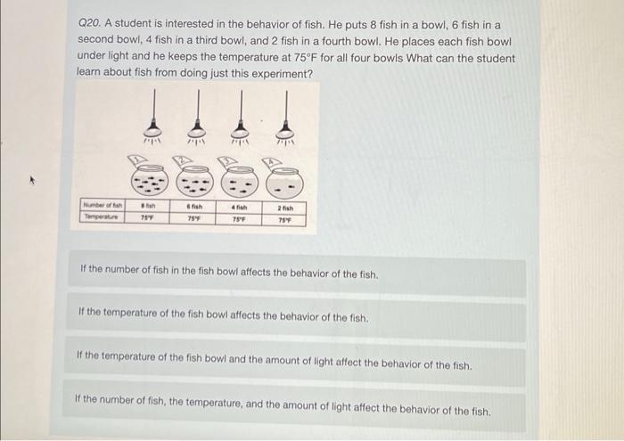 Solved Q20. A student is interested in the behavior of fish. | Chegg.com