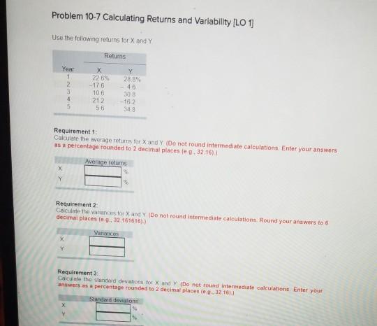 Solved Problem 10-7 Calculating Returns and Variability LO 1 | Chegg.com